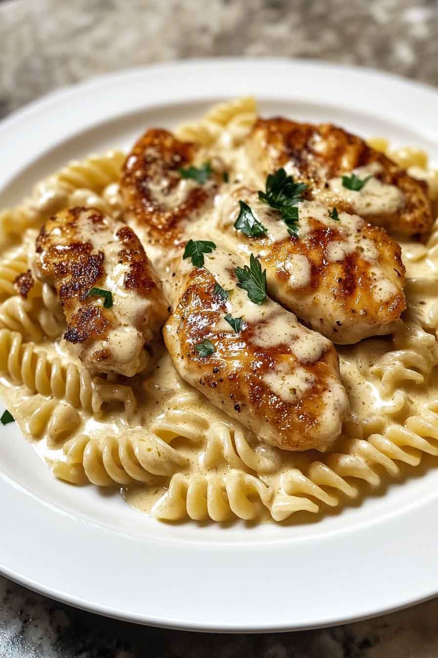 Creamy Garlic Butter Chicken And Rotini In Parmesan Sauce - My Recipe World