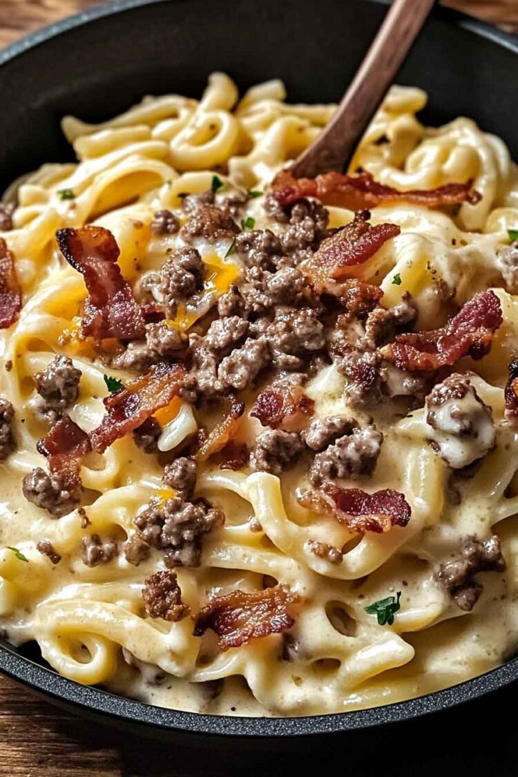 Loaded Bacon Cheeseburger Alfredo Pasta - My Recipe World