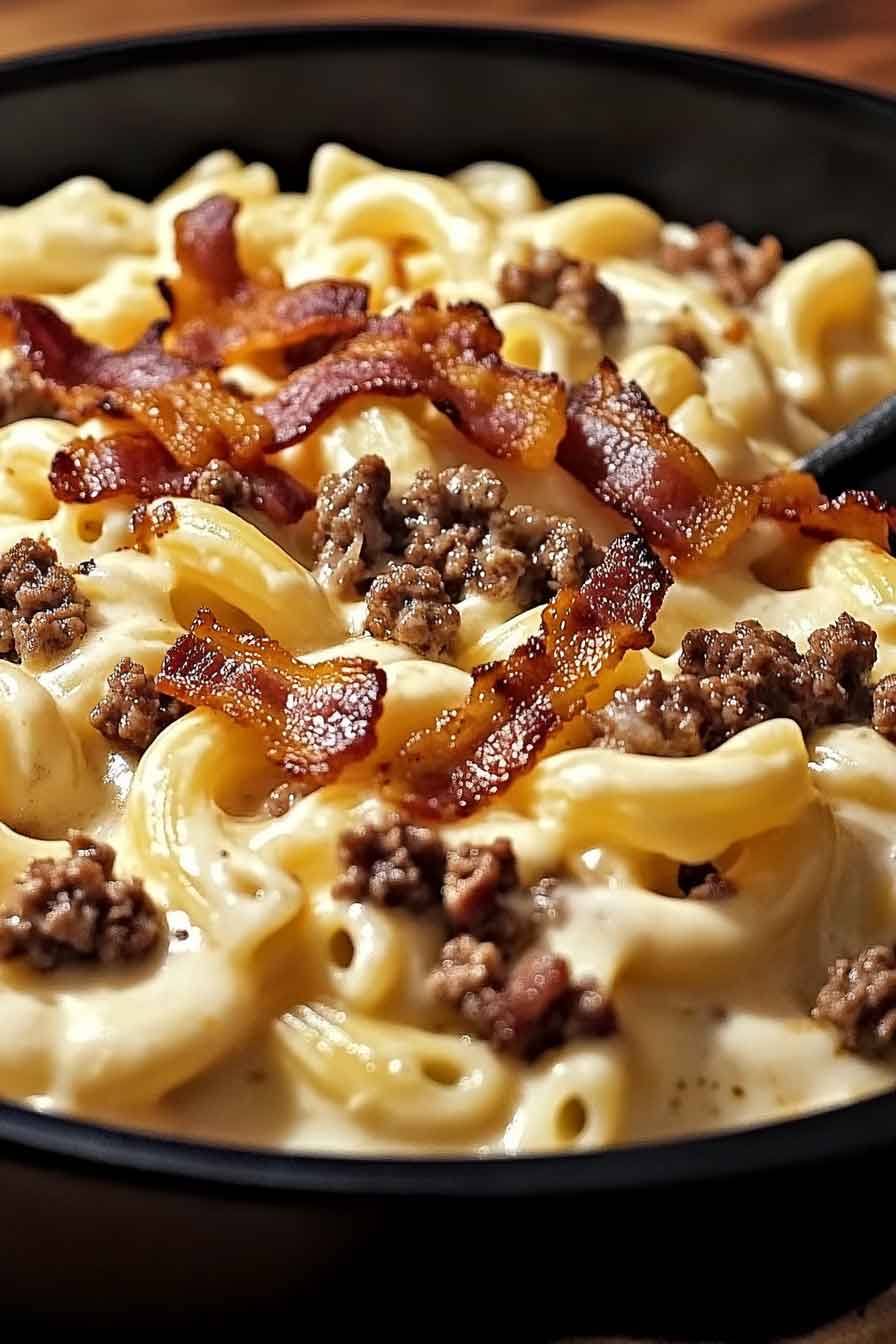 Loaded Bacon Cheeseburger Alfredo Pasta - My Recipe World