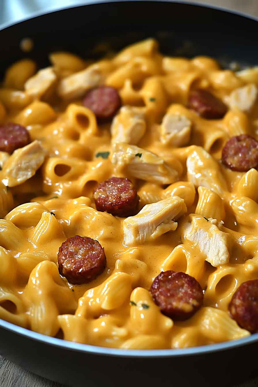 One Pot Smoky Cheddar Ranch Chicken Sausage Pasta - My Recipe World