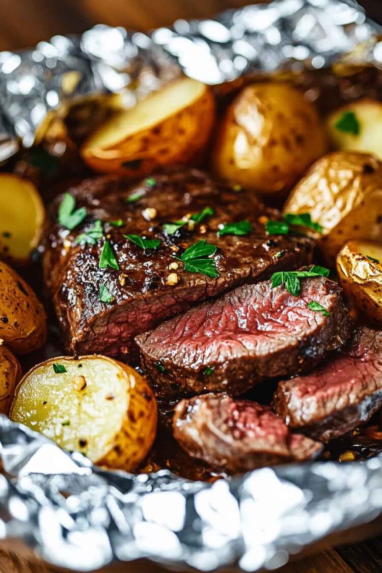 Garlic Steak Potato Foil Packets - My Recipe World